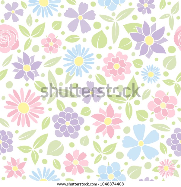 Pastel Coloured Texture Cute Flowers Seamless Stock Vector (Royalty ...
