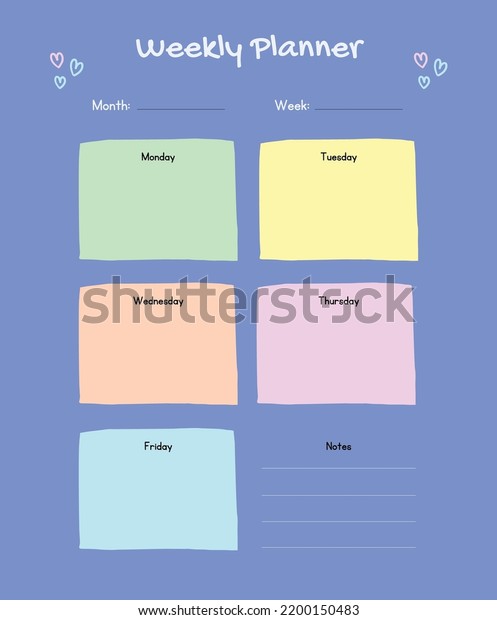 Pastel Cute Doodle Weekly Planner Illustration Stock Vector (Royalty ...