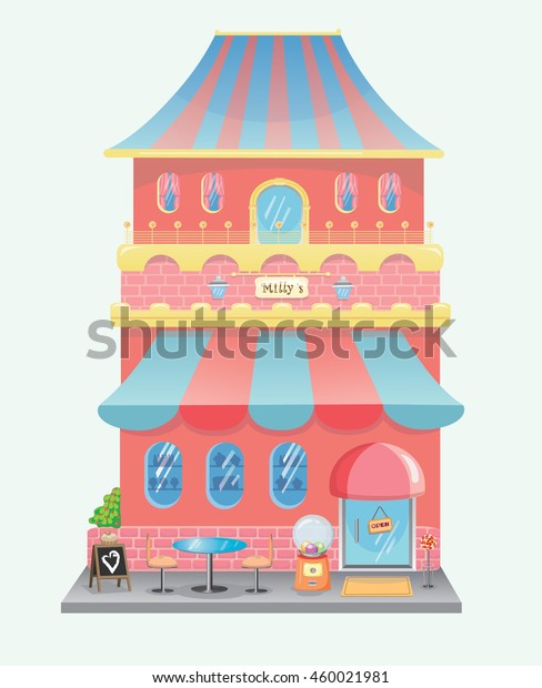 Pastry Shop Building Flat Style Illustration: vector de stock (libre de ...