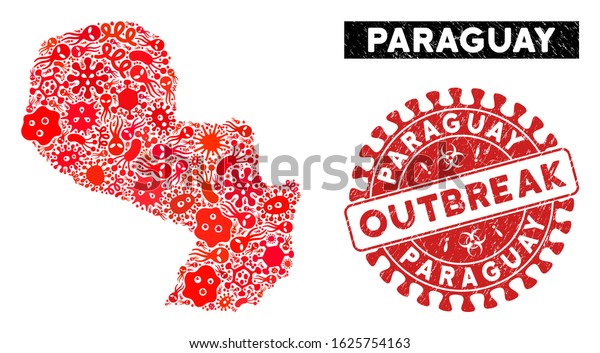Pathogen Collage Paraguay Map Red Grunge Stock Vector (Royalty Free ...