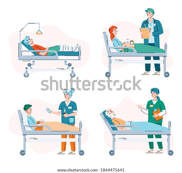 Patient Hospital Bed Isolated Set Cartoon: เวกเตอร์สต็อก (ปลอดค่า ...