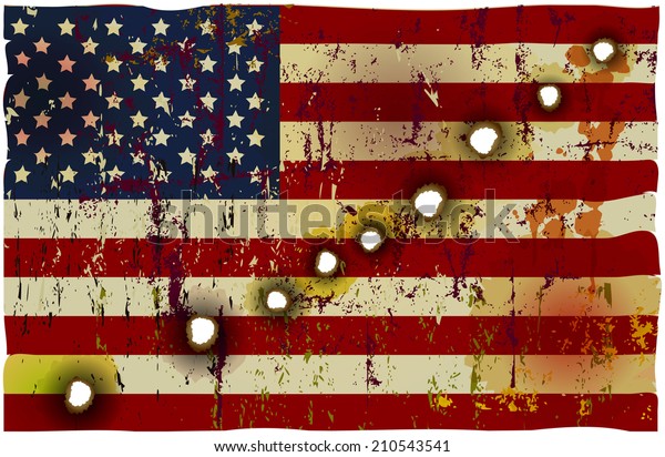 Patriotic American Flag Perforatedbullet Holes Vector Stock Vector Royalty Free 210543541