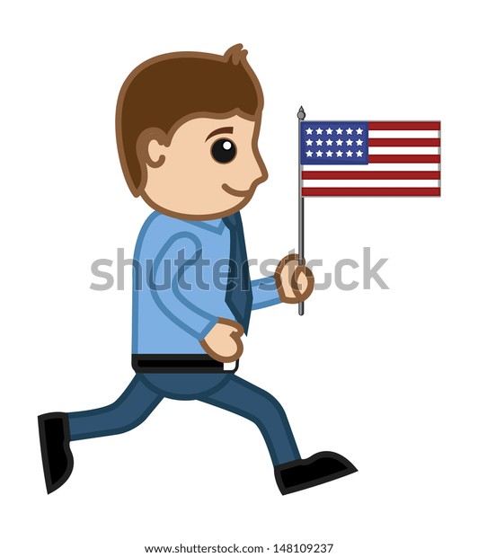 Patriotic Man Running Usa Flag Cartoon Stock Vector (Royalty Free ...