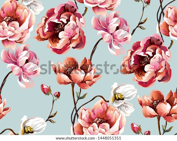 Pattern Big Peony Bright Flowers Bouquet Stock Vector (Royalty Free ...