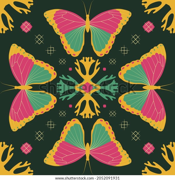 Pattern Bright Tropical Butterflies Square Stock Vector (Royalty Free ...