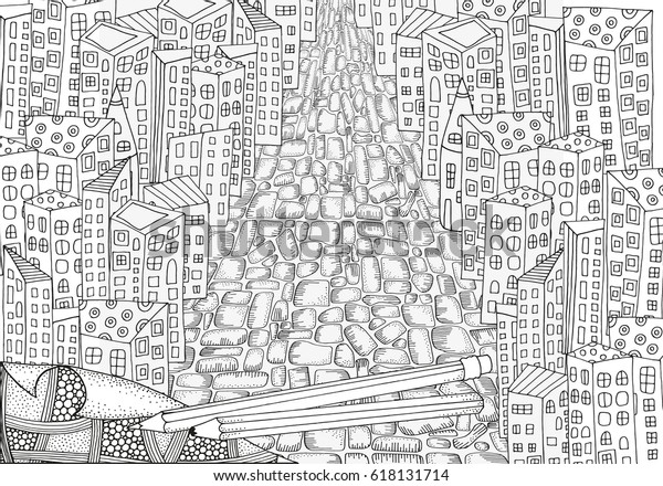 Pattern Coloring Book Artistically City Houses Stock Vector (Royalty ...