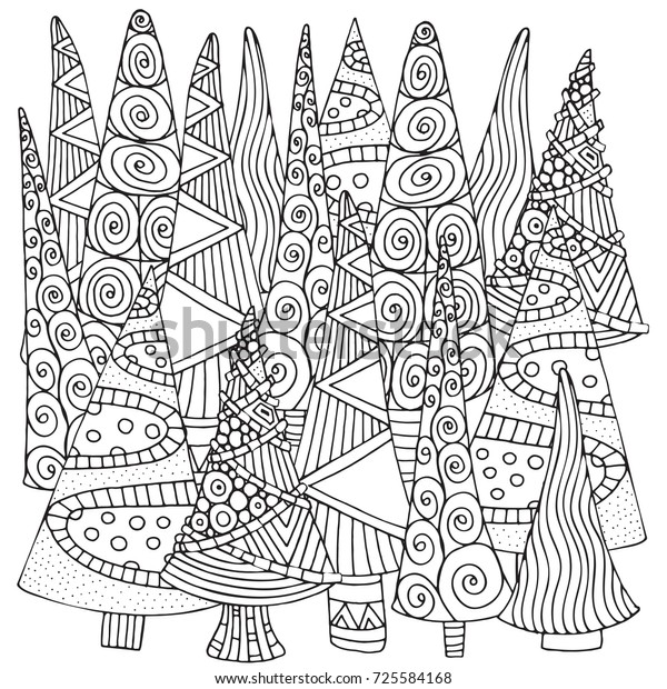 Pattern Coloring Book Christmas Trees Handdrawn Stock Vector (Royalty ...
