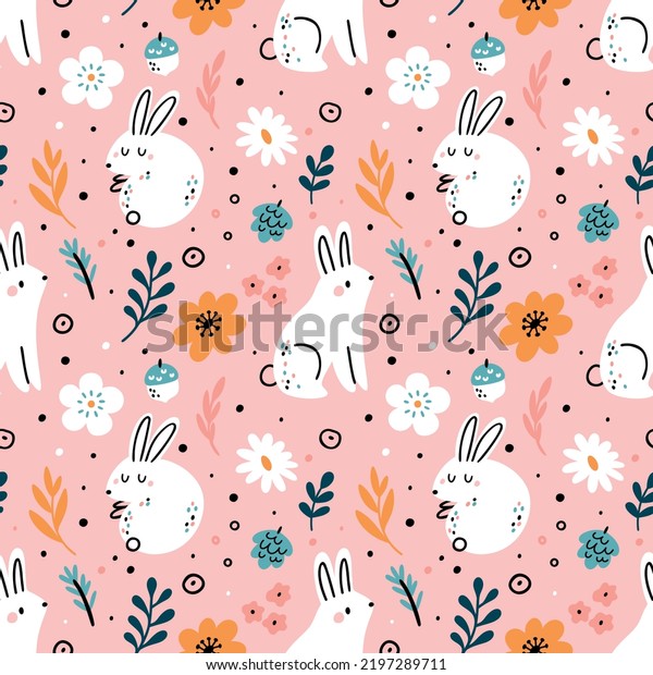 Pattern Cute White Rabbits Bunny Hare Stock Vector (Royalty Free ...