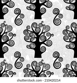 Pattern Decorative Curly Trees Grayblack Pattern Stock Vector (Royalty ...