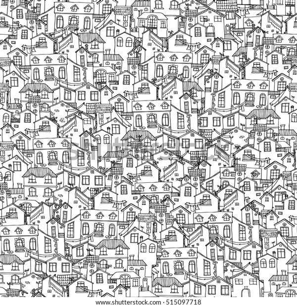 Pattern Hand Drawn Doodle Houses Illustration Stock Vector (Royalty ...