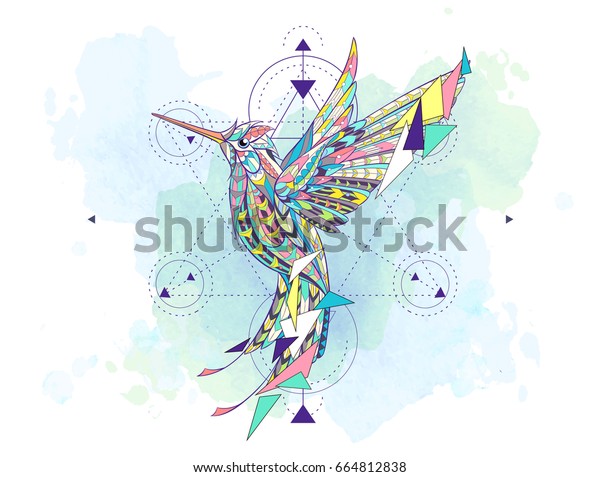 Patterned Hummingbird Geometry On Grunge Background Stock Vector ...