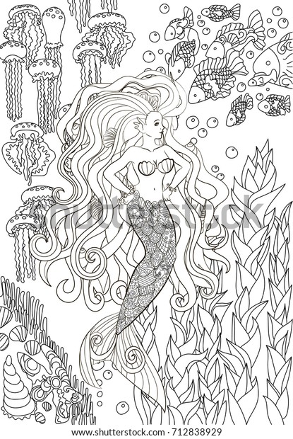 Patterned Illustration Mermaid Zentangle Style High Stock Vector ...
