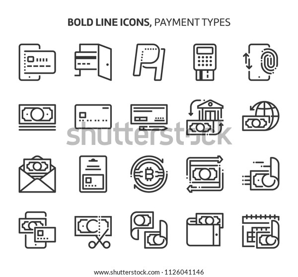 Payment Types Bold Line Icons Illustrations Stock Vector (Royalty Free ...