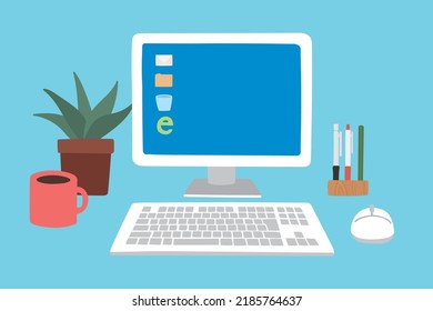Pc Desktop Icon Background Blue Stock Vector (Royalty Free) 2185764637 ...