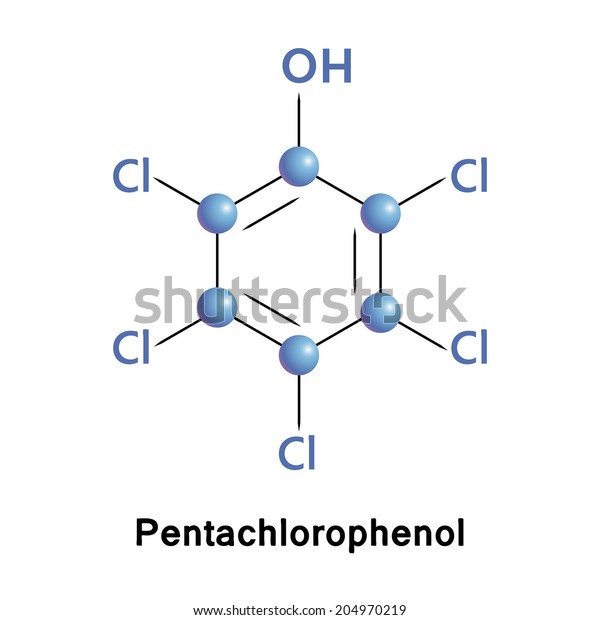 PCP, pentachlorophenol, molecule structure, medical vector illustration.