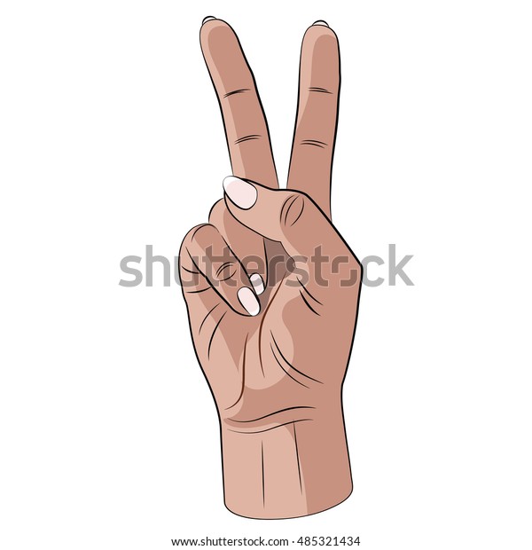 Peace hand gesture vector. Realistic human hand on a white background ...