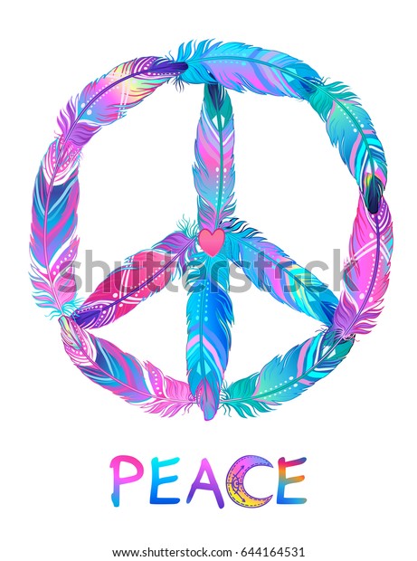 Peace Sign Made Colored Bird Feathers Stock Vector (Royalty Free) 644164531