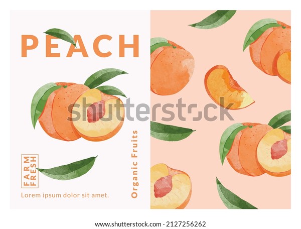 복숭아 포장 디자인 템플릿, 수채화 스타일 스톡 벡터(로열티 프리) 2127256262 | Shutterstock