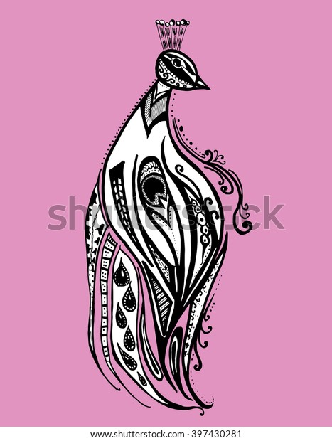 Peacock Abstract Bird Line Art Black Stock Vector (Royalty Free ...