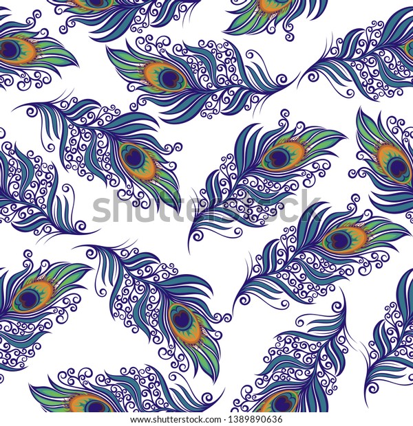 Peacock Feathers Design Vector Seamless Pattern Stock Vector (Royalty ...
