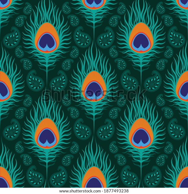 Peacock Feathers Design Vector Seamless Pattern Stock Vector (Royalty ...