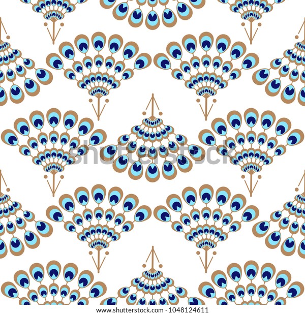 Peacock Geometric Wave Fan Seamless Vector Stock Vector (Royalty Free ...