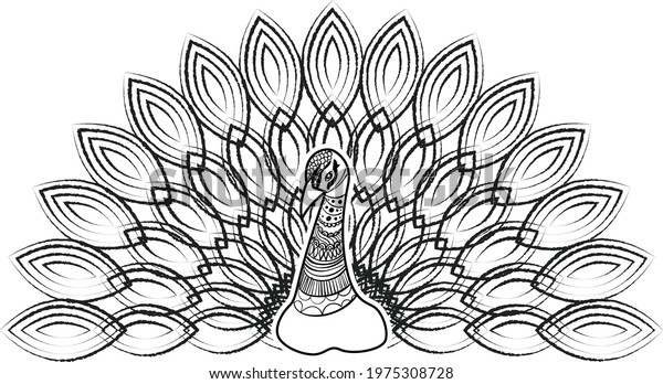 Peacock Line Art Design Beautiful Henna: เวกเตอร์สต็อก (ปลอดค่า ...