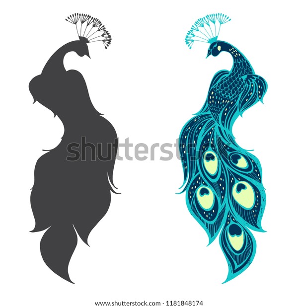 Peacocks Vector Illustration Two Variants Isolated Stock Vector