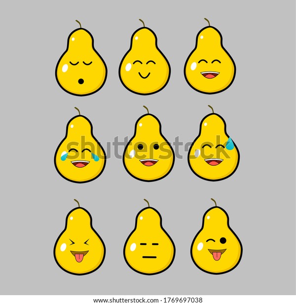 Pear Emojis Various Funny Sad Facial Stock Vector (Royalty Free ...
