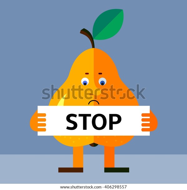 Pear Holding Stop Sign Flat Style: vector de stock (libre de regalías ...