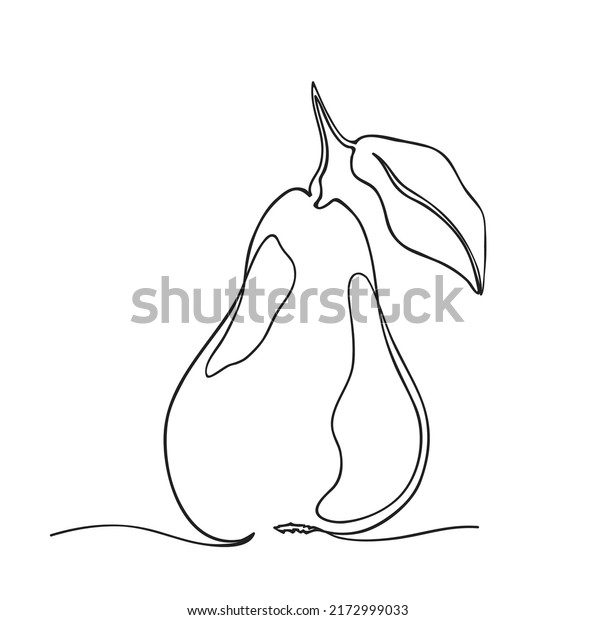 Vektor Stok Pear One Line Fruit Illustration Drawing (Tanpa Royalti ...