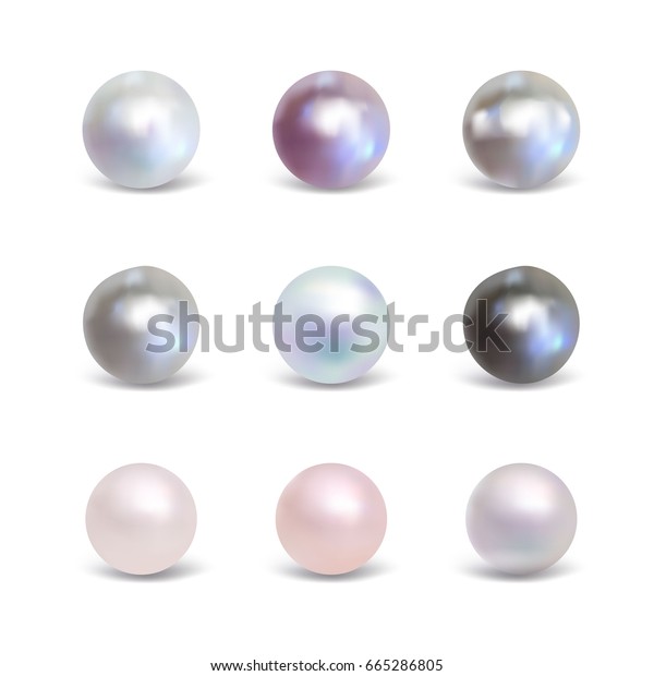 Pearl Realistic Set Shadows Isolated On Stock Vector (Royalty Free ...