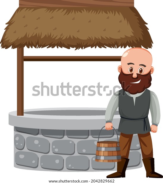 Peasant Man Standing Beside Stone Well Stock Vector (Royalty Free ...