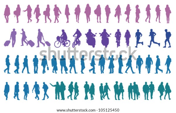 Pedestrians Vector Silhouettes Stock Vector (Royalty Free) 105125450 ...