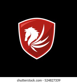 Pegasus Head On Red Shield Stock Vector (Royalty Free) 524827339 ...