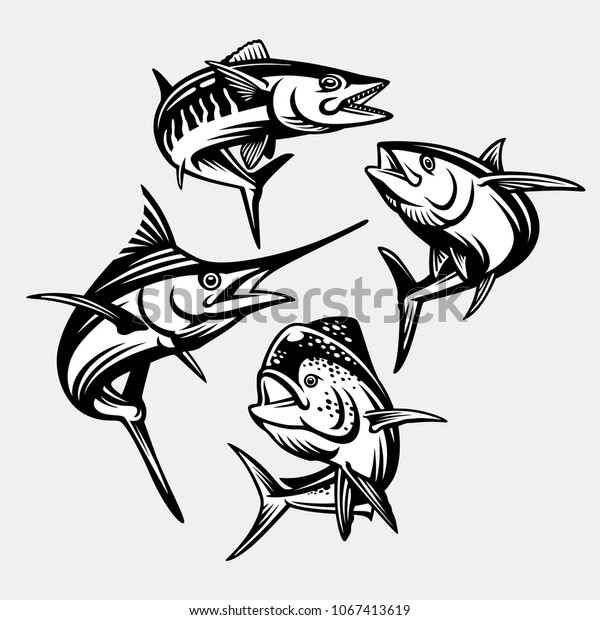 Pelagic Fish Deep Ocean Collection Stock Vector (Royalty Free) 1067413619