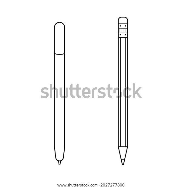 Pen Pencil Thin Line Icons Isolated Stock Vector (Royalty Free ...