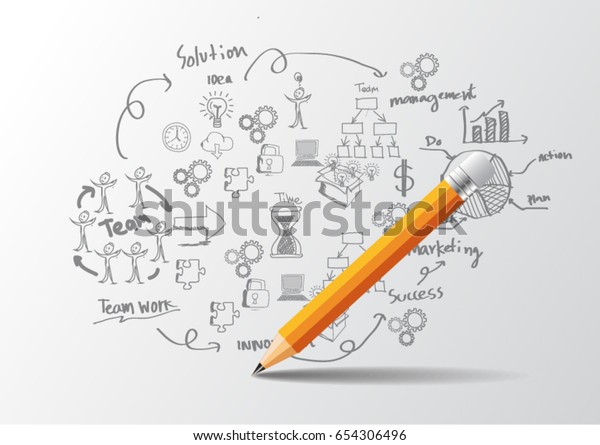 Pencil Drawing Business Strategy Plan Idea: เวกเตอร์สต็อก (ปลอดค่า ...