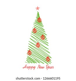 Pencil Drawn Christmas Tree Vector Greeting: เวกเตอร์สต็อก (ปลอดค่า ...