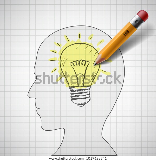 Pencil Draws Light Bulb Human Head 스톡 벡터(로열티 프리) 1019622841 | Shutterstock