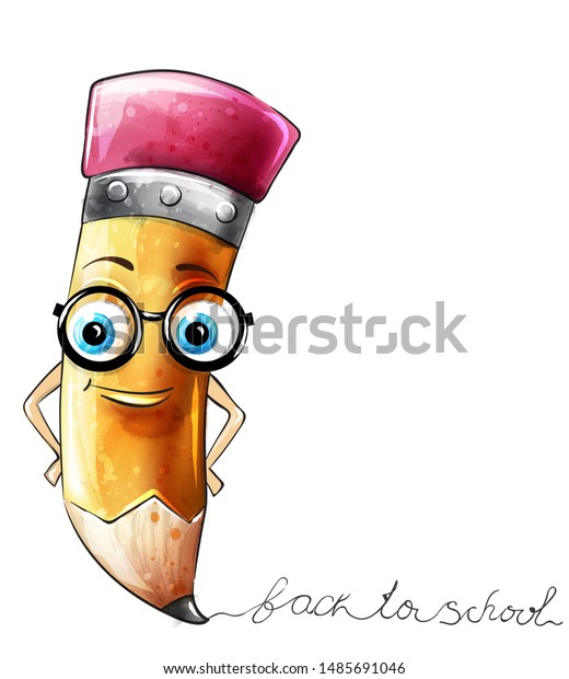 Pencil Funny Cartoon Character Vector Watercolor Stock Vector (Royalty ...