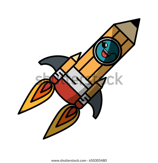 Pencil Rocket Cartoon Smiley Stock Vector (Royalty Free) 650305480 ...