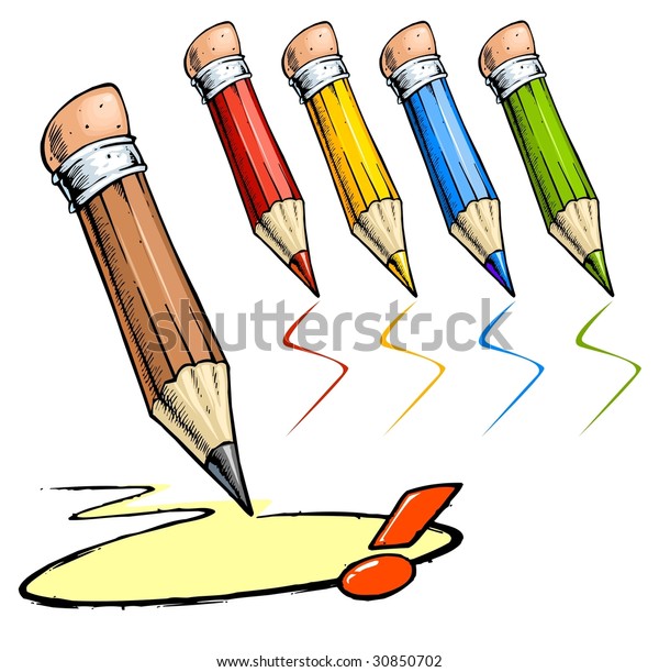 Pencils Cartoon Style Stock Vector (Royalty Free) 30850702