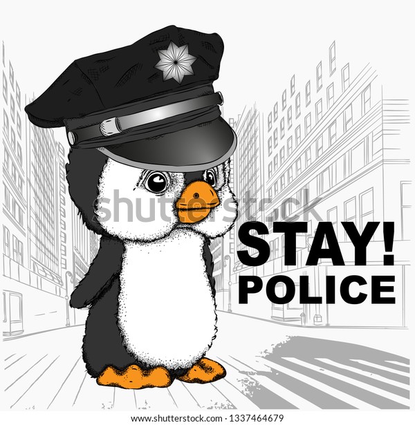 Penguin Police Cap Penguin On Background Stock Vector (Royalty Free ...