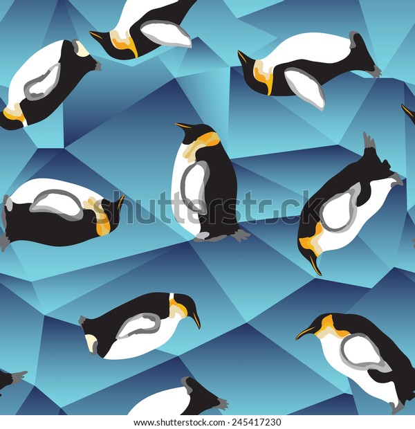 Penguin Seamless Pattern Abstract Blue Crystal Stock Vector (Royalty ...