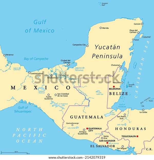 Peninsula Political Map Large Peninsula Southeastern: стоковая ...