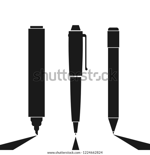Pens Pencil Markers Vector Set Isolatedstationery Stock Vector (Royalty ...
