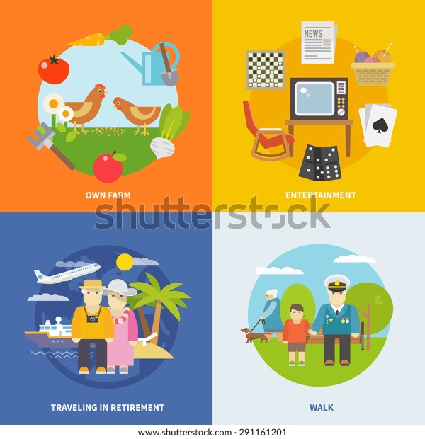 Pensioners Life Design Concept Set Retirement Stock Vector (Royalty ...