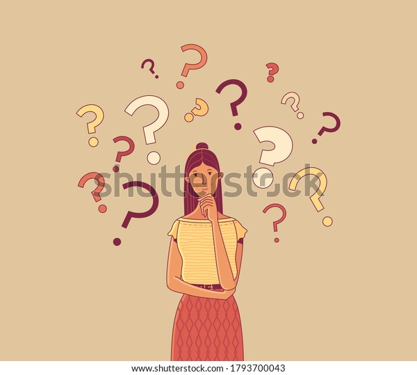 Pensive Girl Flat Vector Illustration Cartoon Stock Vector (Royalty ...