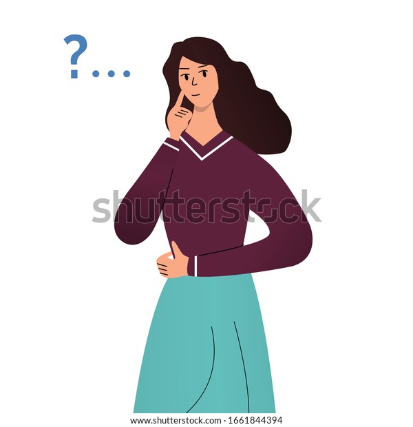 Pensive Girl Thinking Question Mark Woman Stock Vector (Royalty Free ...
